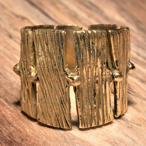 Artisan Handmade Brass Beaded Tree Bark Ring - OMishka