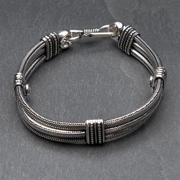 Triple Strand Snake Chain Silver Bracelet - OMishka